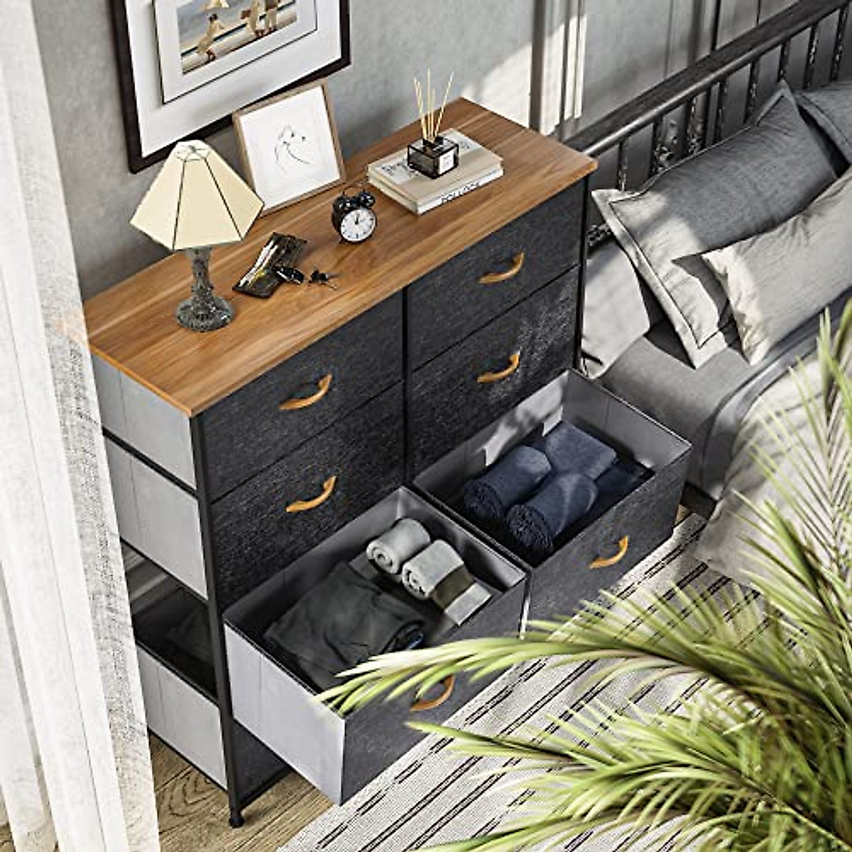 YITAHOME Dresser for Bedroom, Tall Dresser with 8 Drawers, Storage Tower with Fabric Bins, Chest of Drawers for Closet & Living Room - Sturdy Steel Frame, Wooden Top (Dark Grey)