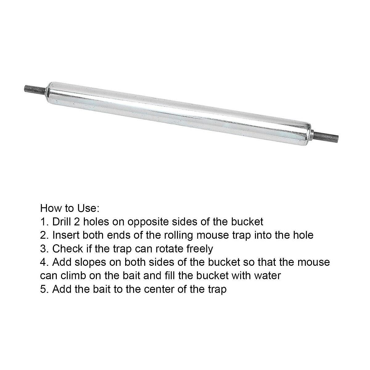 Rolling Mouse Trap, 34cm Rolling Mouse Catching Device Stainless Steel Rat Traps Safe Mousetrap Catcher Stick Release Bucket Spin Roller Fit 5 Gallon Bucket for Outdoors and Indoors