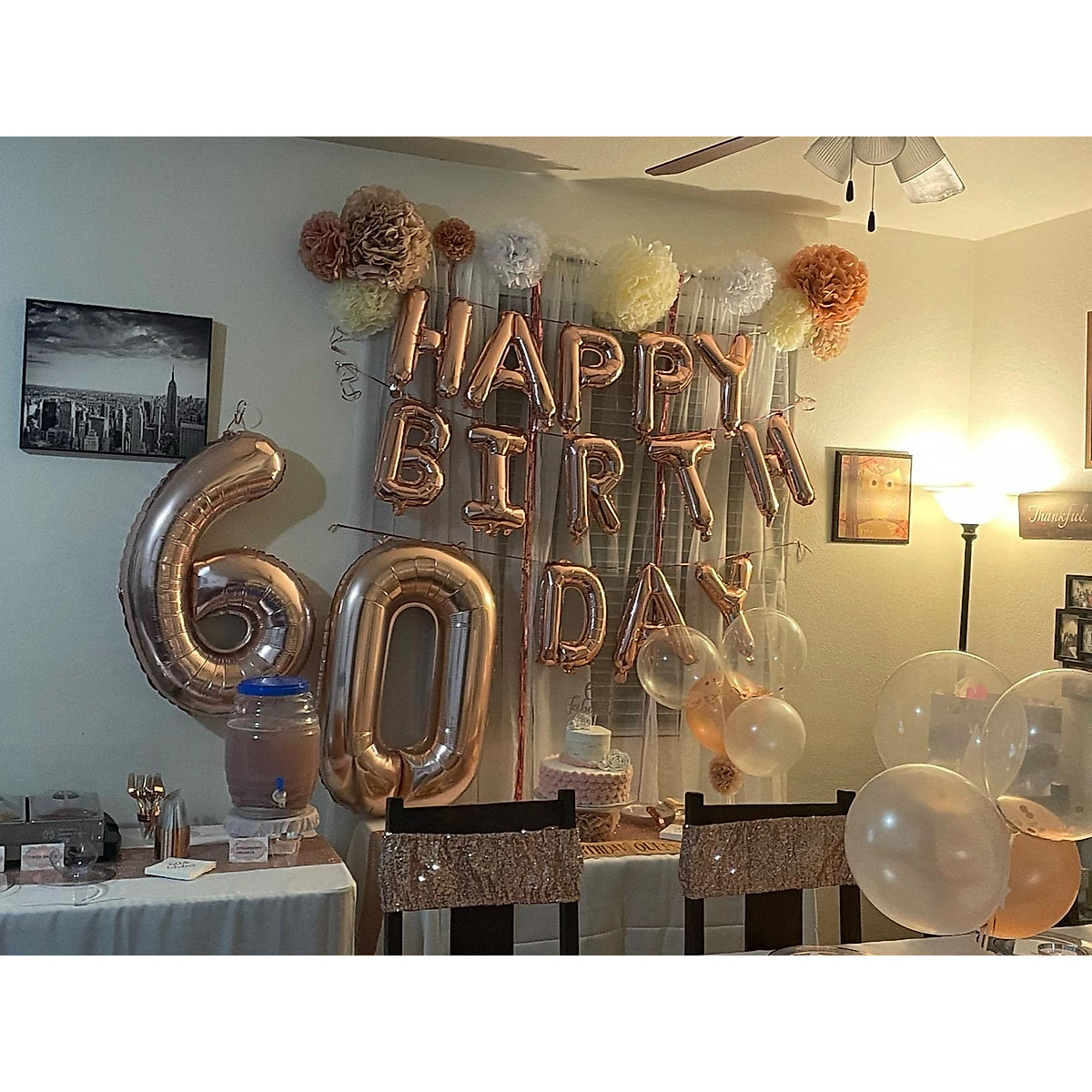 Tellpet Number 60 Balloon 60th Birthday Party Decorations for Women Bday Idea Sign, 40 Inch Big, Rose Gold