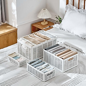 UNZIPE 2 Pack Plastic Closet Storage Bins with Handle, Portable Collapsible Clothes Organizer Containers for Closet Shelves on Bathroom Bedroom Pantry Organization, Medium 2 Pack