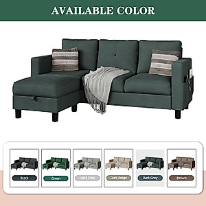 JAMFLY Sectional Sofas Couches for Living Room, L Shaped Couch with Storage Sofa Set, Small Couches for Small Spaces with Movable Ottoman, Dark Grey