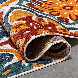 Well Woven Dorado Devotion Beige Modern Floral 5'3" x 7'3" High-Low Indoor/Outdoor Area Rug