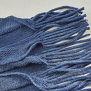 Esterra Knitted Farmhouse Throw Blanket with Braided Tassels, Stylish Ruffle Warm Cozy Breathable, All Season Super Soft Boho Throw for Home Decorative Bed Couch Sofa (Indigo Ombre 50"x70")