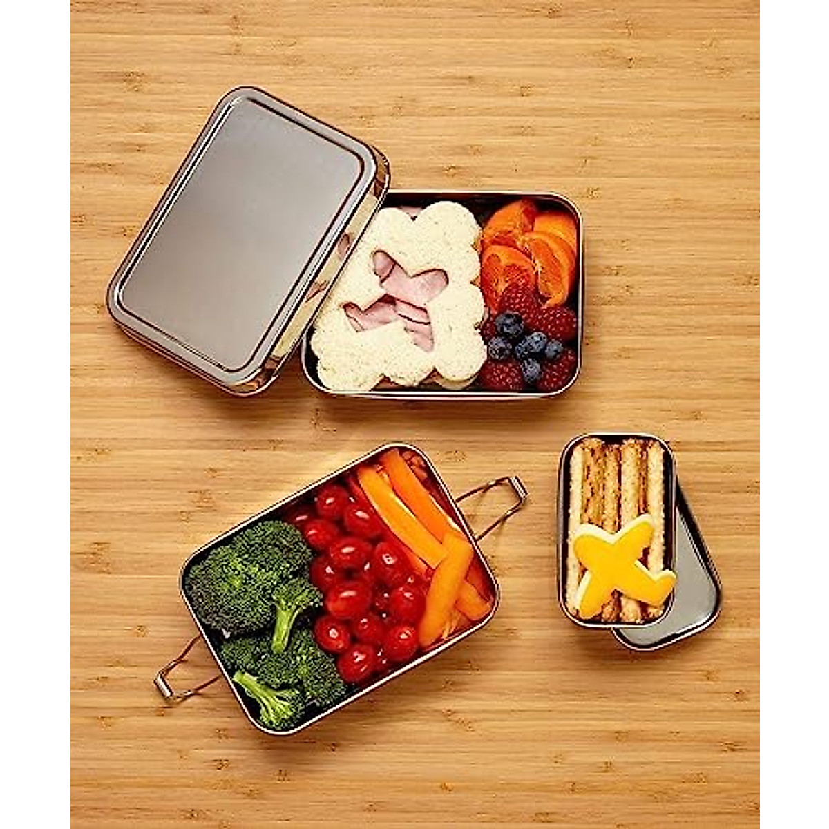 Ecolunchbox Three-in-One Stainless Steel Two Level Steel Bento Box With Snack Container Regular - Holds 4 Cups of Food - Not Leak-Proof (1)