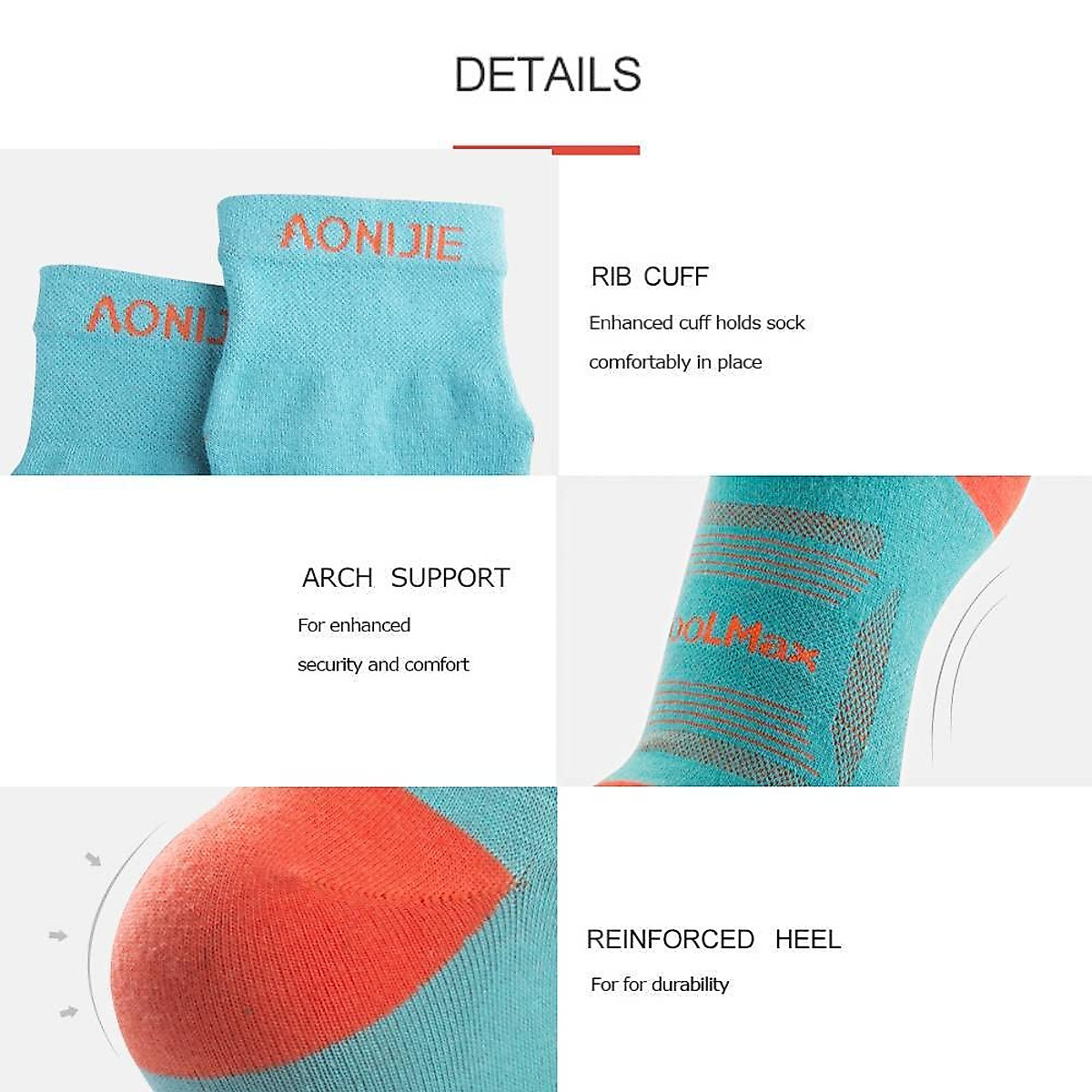 AONIJIE Running Ankle Toe Socks for Men and Women Lightweight Coolmax High Performance Five Finger Athletic Socks(3 Pairs/E: Black, Turquoise, Blue,M)