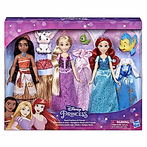 Disney Princess Royal Fashions and Friends, Fashion Doll 3-Pack, Ariel, Moana, and Rapunzel, Toy for Girls 3 Years and Up