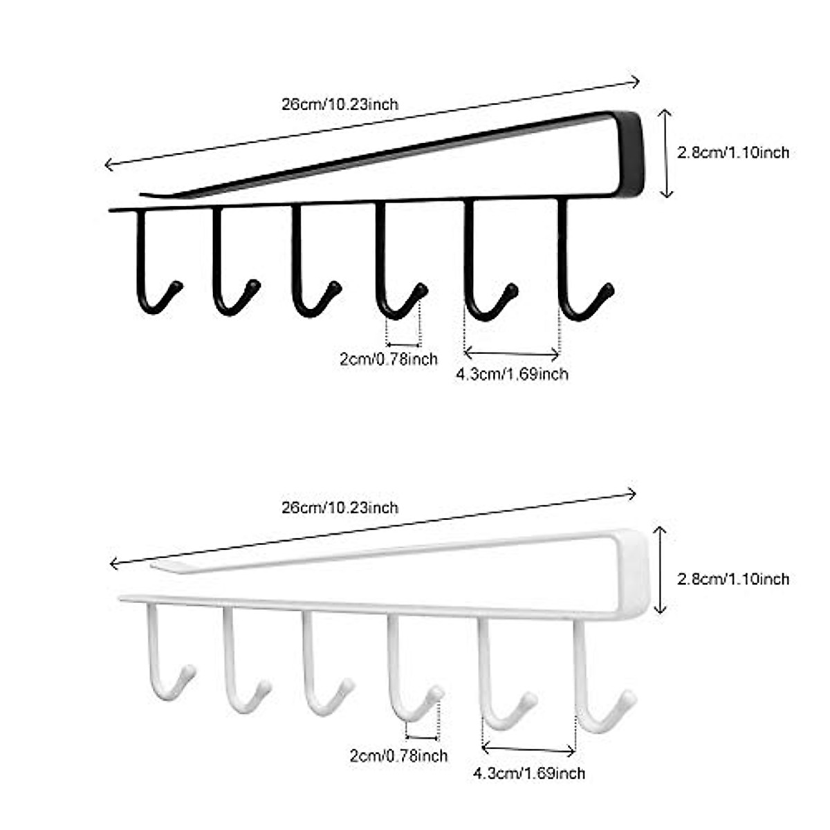 YIHAIXINGWEI White Cup Holder Under Cabinet 6 Hook Coffee Cup Mug Holder for Kitchen, Fit for 1 Inch Thickness Shelf or Less (with Adhesive).