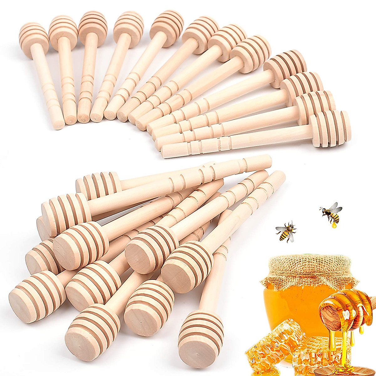 24 Pack Mini Wooden Honey Dipper Sticks, 4 Inch Mini Honey Stirrer Stick, for Honey Jar Dispense Drizzle Honey and Wedding Party Gift