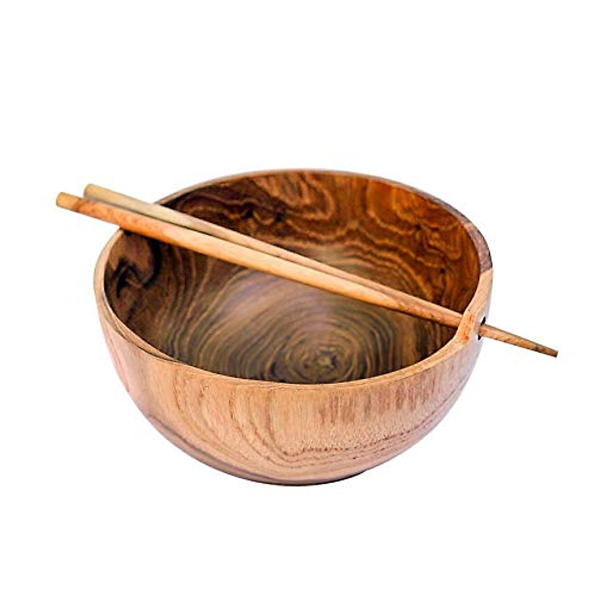 OMA Set Of Two Rice Bowls With Chopsticks Teak Wood Salad Noodle Udon Bowls