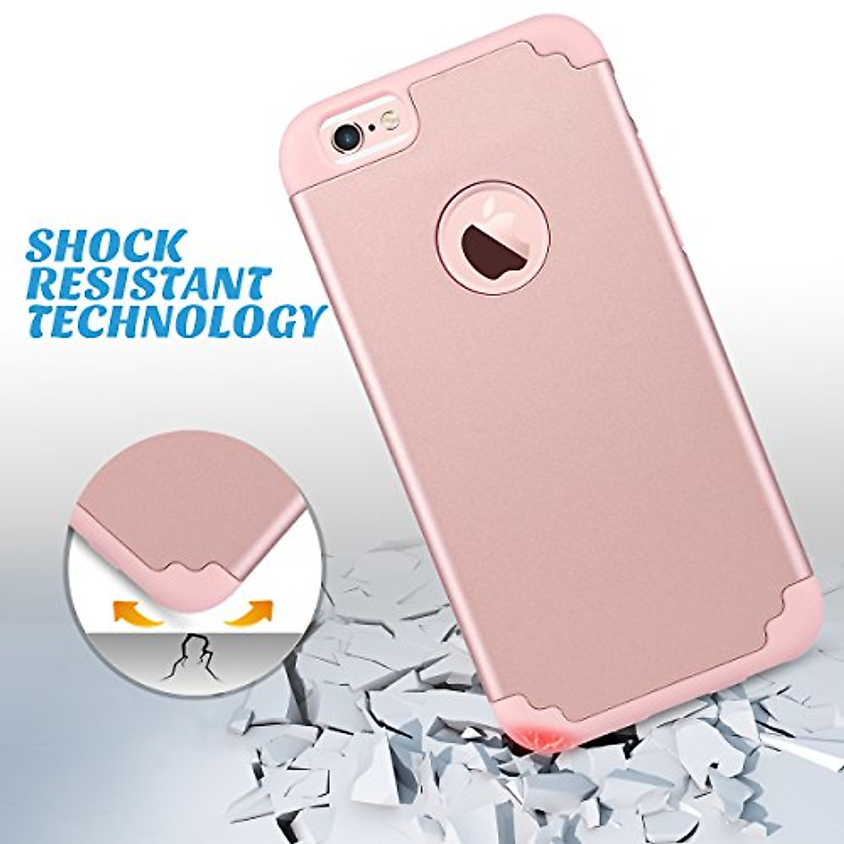 ULAK iPhone 6 Plus Case, iPhone 6S Plus Case, Slim Dual Layer Soft Silicone and Hard Back Cover Anti Scratches Bumper Protective Case for Apple iPhone 6 Plus / 6S Plus 5.5 inch - Rose Gold