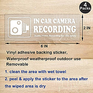 4 Pcs Camera Audio Video Recording Window Cars Stickers, in Car Camera Recording Sticker for Rideshare, Van, Truck, Taxi, Maxi Cab, Bus, Coach Drivers, White 2 x 6 inch, Adhesive Window Sticker Decal