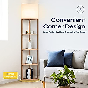 ATAMIN Alvis Edge 72" Floor Lamps for Living Room Decor, Tall Lamp for Bedroom, Modern Corner Shelf Lamp, Sturdy Floor Lamp with Shelves, Standing Lamp with Book Shelves, LED Lamp Shelf(Natural Wood)