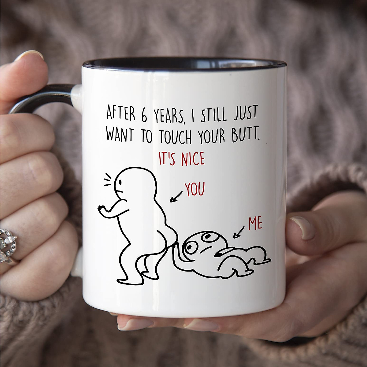 YouNique Designs 6 Years Anniversary Mug, 11 Ounces, Funny 6th Anniversary Coffee Mug for Him, Sixth Year Wedding Anniversary Cup for Couples (Black Handle)