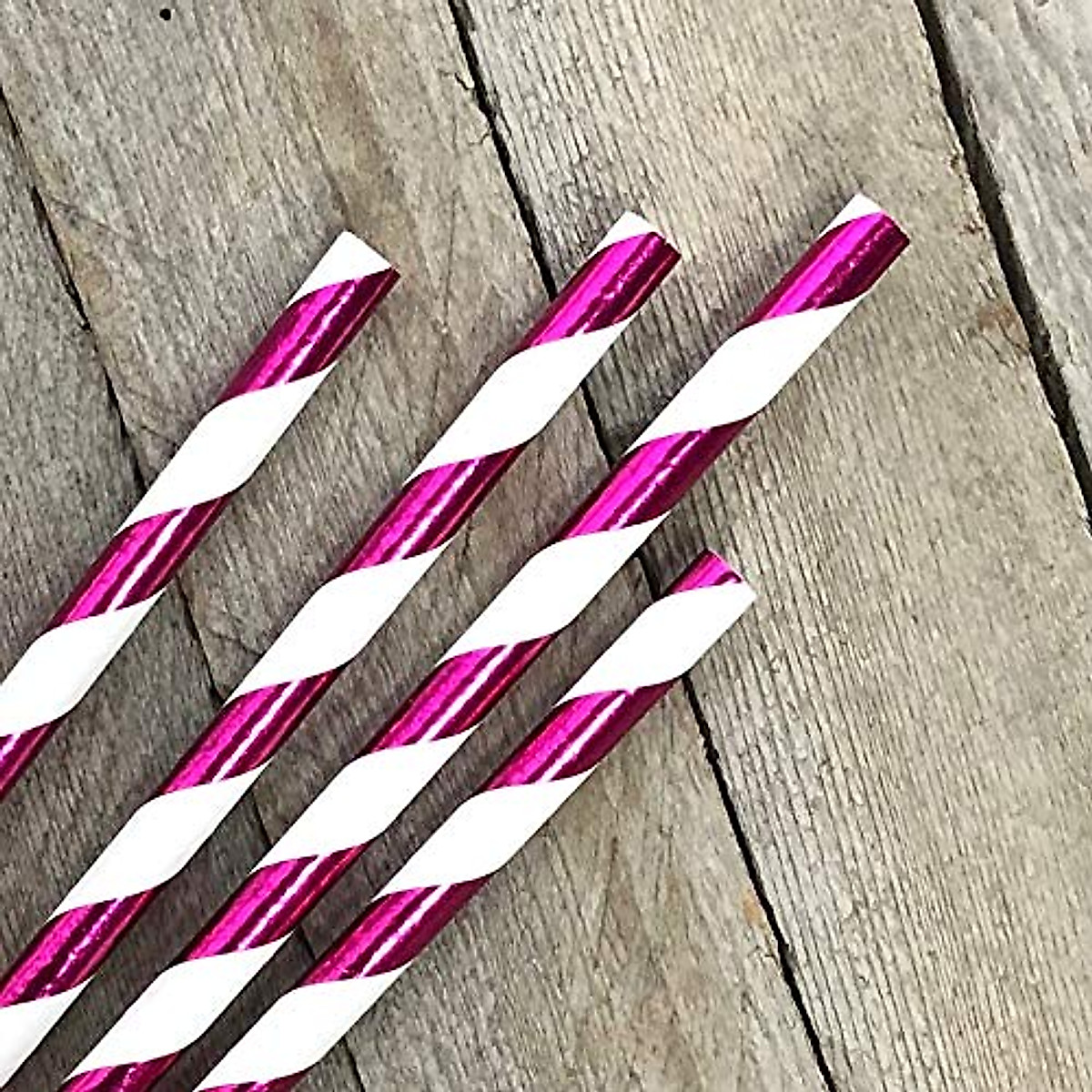 Foil Paper Straws - Hot Pink and White - Stripe Foil Paper Straws - Birthday, Valentine, Glam Party Supply - 100 Pack Outside the Box Papers Brand