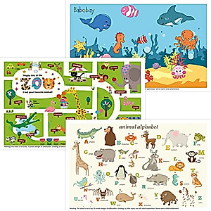 Disposable Placemats for Baby - Kids Placemat That Stick on Dining Table at Restaurant, Travel Essentials for Toddlers Table Mat - Assorted 40 Pack with 3 Designs