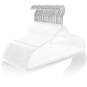 Micuul Velvet Hangers 50 Pack, Pink Hangers with Tie Bar, Non-Slip & Durable Clothes Hangers Holds up to 18 lbs, Heavy Duty 360 Degree Swivel Felt Hangers for Coats, Pants & Dress Clothes White