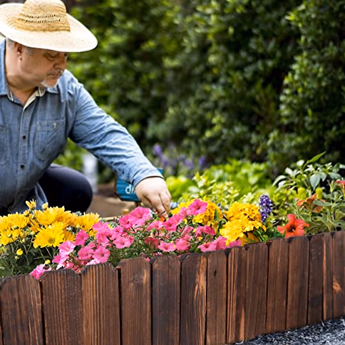 Garden Wooden Fence - Wood Garden Edging Border Anti-Corrosive Wood Landscape Border Edging with a Pair of Gloves for Gardens Lawns Balconies Courtyards Planting Fences - 7.9in × 3.9ft