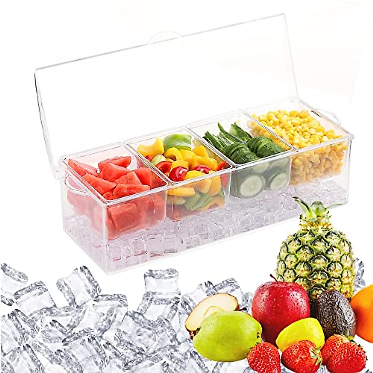 Yatmung Chilled Condiment Server with Lid, Serving Platter and Tray for Parties on Ice Party Tray for Serving Food Fruit Tray for Bar Condiment Tray with Lid
