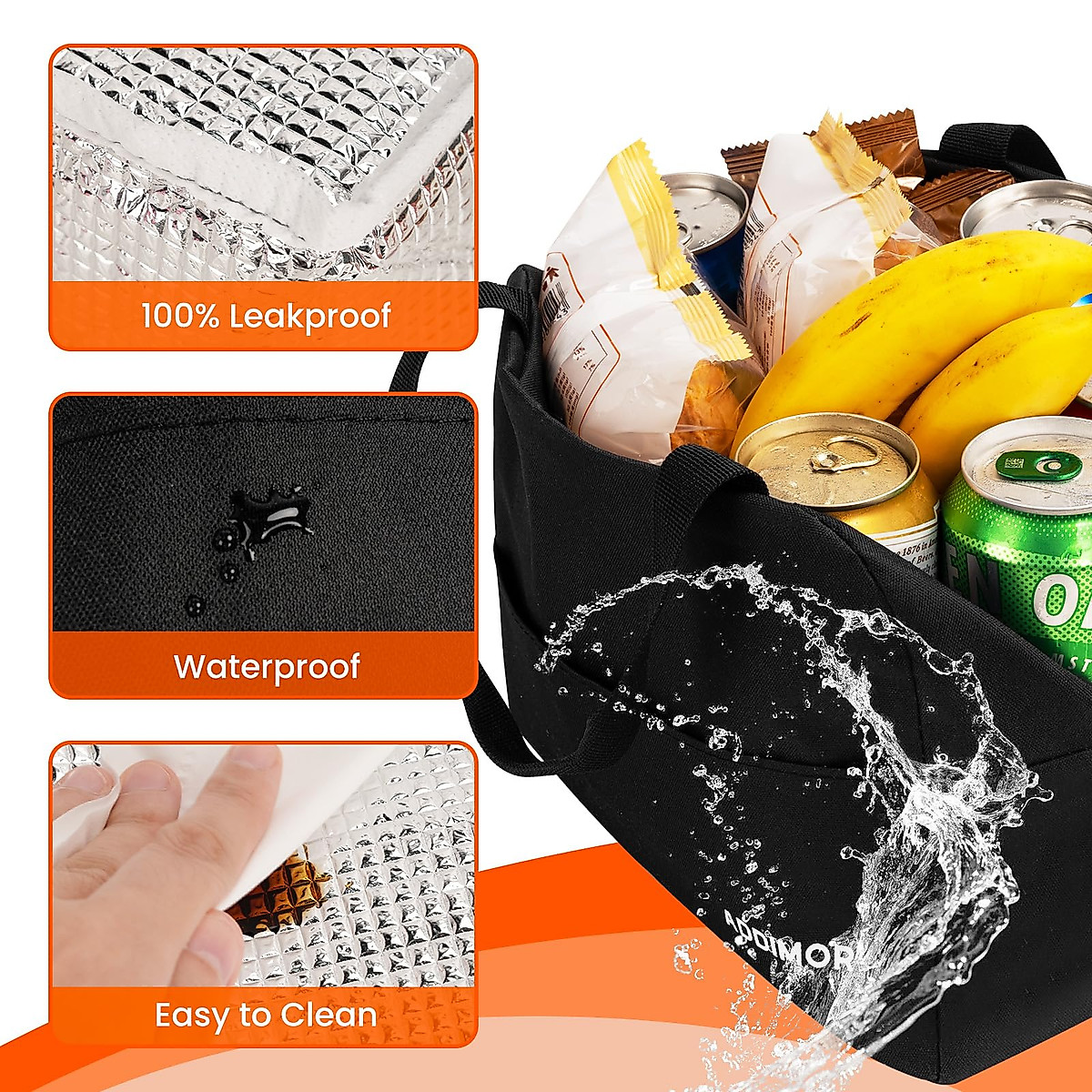 Lunch Bags Women, 2 Pack Lunch Box Lunch Bag for Women Adult Men, Small Leakproof Cute Lunch Tote Bags Large Capacity Reusable Insulated Cooler Lunch Container for Work Office Picnic or Travel (Black)