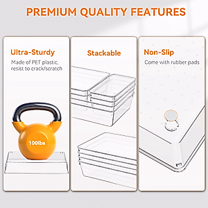 25PCS Extra Sturdy Clear Plastic Drawer Organizer Trays with 100pcs Non-Slip Pads, 4 Sizes Desk Drawer Divider Organizers and Storage Bins for Makeup, Bathroom, Office, Kitchen, Bedroom, Jewelry