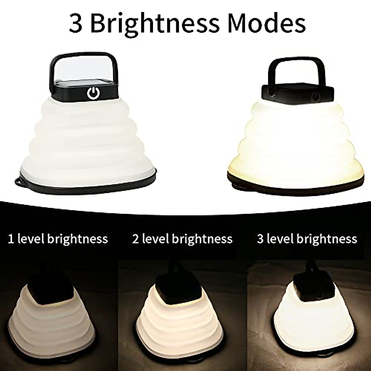 Solar Camping Lanterns, Portable Collapsible Waterproof Camping Lights, USB Rechargeable or Solar Power Camping Hanging Lamp for Camping Hiking Fishing Travel