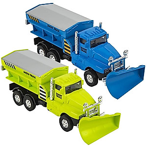 ArtCreativity Pull Back Snow Plow Toys, Set of 2, Diecast Metal Kids’ Pullback Toys, Cool Car Toys for Boys and Girls, Snowplow Trucks for Children, Great Gift or Birthday Party Favors