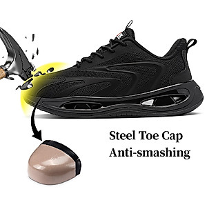 LARNMERN Steel Toe Shoes Men Breathable Work Sneakers Safety Lightweight Comfortable Tennis Shoe Indestructible Sneaker(10 Men, Black)