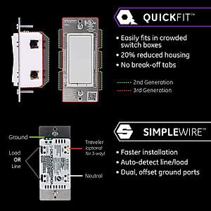 Enbrighten 43080 Zigbee Light QuickFit and SimpleWire, Pairs Directly with Echo Studio/Show 10/Plus 1st & 2nd Gen, Paddle Smart dimmer, White & Light Almond