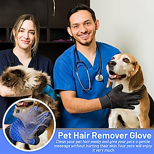 ZENELANEP Upgrade Pet Grooming Gloves, Grooming Gloves for Dogs, Cats, Rabbits & Horses with Long and Short Hair, Efficient Pets Hair Remover Mittens - 1 Pair (Blue)