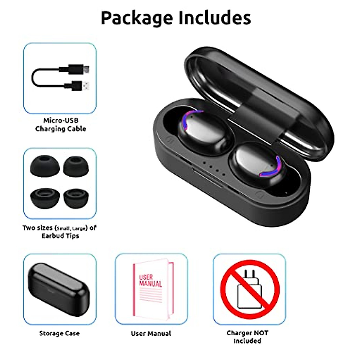 VOLT PLUS TECH Slim Travel Wireless V5.1 Earbuds Compatible with Your Alcatel OneTouch Idol Alpha Updated Micro Thin Case with Quad Mic 8D Bass IPX7 Waterproof/Sweatproof (Black)