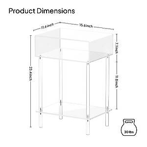 Aquiver Acrylic Nightstand - Modern Bedside Table with Open Storage - Small Side Table/End Table for Bedroom, 2 Tier, 15.6'' L x 11.6'' W x 23.4'' H