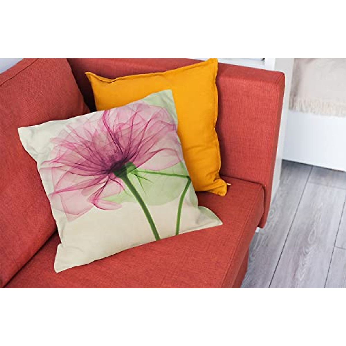 Pillow Covers 18 X 18 Inch Set of 4, Floral Plants Decorative Pillow Covers Summer Outdoor Pillow Covers Linen Square Pillow Cases Sofa Cushion Case for Farmhouse Living Room Patio Home Decor