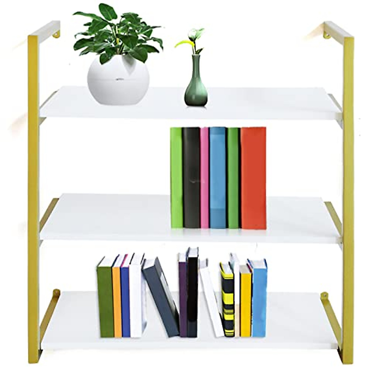 Eapmic 3-Tier 24in Floating Wall Shelves,Wall Mounted Storage DIY Open Bookshelf Decor Book for Living, Dining Room, Office, Wood Wall Shelf with Metal Brackets (3-Tier,24in,Gold)