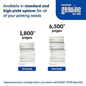 Brother Genuine Super High Yield Toner Cartridge, TN436M, Replacement Magenta Toner, Page Yield Up to 6,500 Pages, Amazon Dash Replenishment Cartridge, TN436