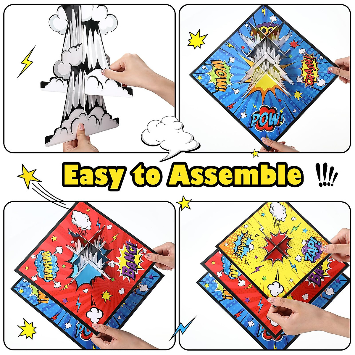 Zopeal 3 Tiers Hero Cupcake Stand Hero Theme Party Supplies Action Hero Cupcake Holder Hero Themed Treat Stand Cupcake Tower for Boys Girls Comic Book Birthday Decorations