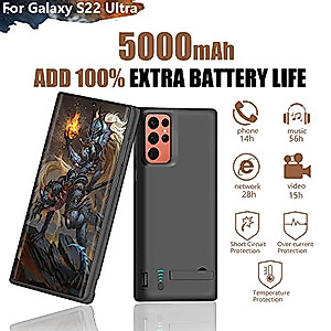RUNSY Battery Case for Samsung Galaxy S22 Ultra, 5000mAh Rechargeable Extended Battery Charging Charger Case, Add 100% Extra Juice, Not Compatible with S22 or S22+ (6.8 inch) Black