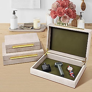 PETIARKIT Set of 3 Faux Leather Decorative Storage Boxes with Lids - Jewelry and Accessory Organizer for Women and Men, Countertop Home Decor (Beige)