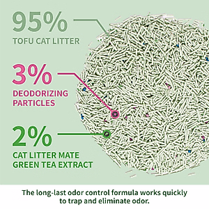 PATLOOL Clumping Cat Litter, Tofu Cat Litter, Superior Odor Control Kitty Litter, 99.9% Dust Free, Flushable, Low Tracking, Ultra Absorbent, Natural Ingredients, Easy Clean-Up, Green Tea Scent