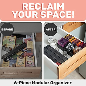 Mona Magnetic Tea Bag Organizer - Set of 6 Individual Tea Bag Holders for The Refrigerator, Counter or Kitchen Shelf. Stylish & Practical Space Saving Tea Organizer (Black)