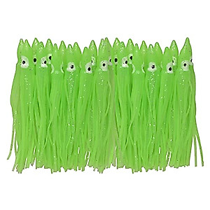 Fishing Squid Skirts Lures Octopus Skirts Trolling Lures Soft Plastic Lures Fishing Tackle Squid Skirts Fishing Bait for Saltwater Bass Salmon Trout (Green, 2.75in - 30pcs)