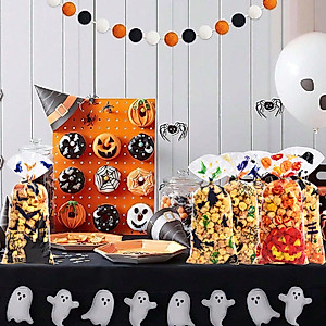Lodeihoo Halloween Candy Bags Treats Bags, 100 PCS Halloween Plastic Clear Candy Bags 6 Styles with 100 PCS Twists for Snacks Candy Cookies Packing Halloween Party Favors