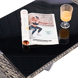 Patio Furniture Set 4 Pieces Outdoor Rattan Chair Wicker Sofa Garden Conversation Bistro Sets with Tempered Glass Coffee Table & Cushion for Porch, Yard, Pool, Backyard