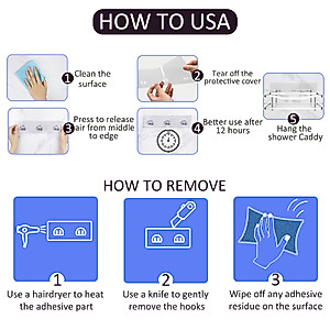 16-Pack Shower Caddy Adhesive Replacement, Transparent Adhesive Hooks Stickers, Strong Hook Strip for Shower Caddy Basket Shelf, Soap Holder, Bathroom Storage Racks and Kitchen Racks