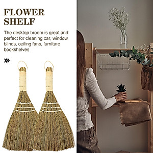 Mobestech 2pcs Kitchen Cleaning Broom Straw Braided Broom Small Natural Whisk Table Small Broom Mini Desk Broom Rustic Broom Table Top Desk Mini Brooms Kid Desk Mini Brush Wedding Miscanthus