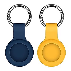 AirTag Case Silicone Protective Cover for AirTag Finder with Keychain Easy-to-Carry Anti-Scratch for AirTags Holder (2021) ，2 Pack，Blue and Yellow