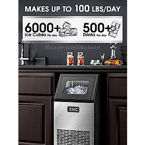 Joy Pebble Bullet Ice Makers Countertop, Portable Maker Machine with Self-Cleaning, 25lbs/24Hrs, 6 Mins/9 Pcs Bullet Ice,2 Sizes(S/L), Scoop and Basket, Handheld for Kitchen/Home/Party