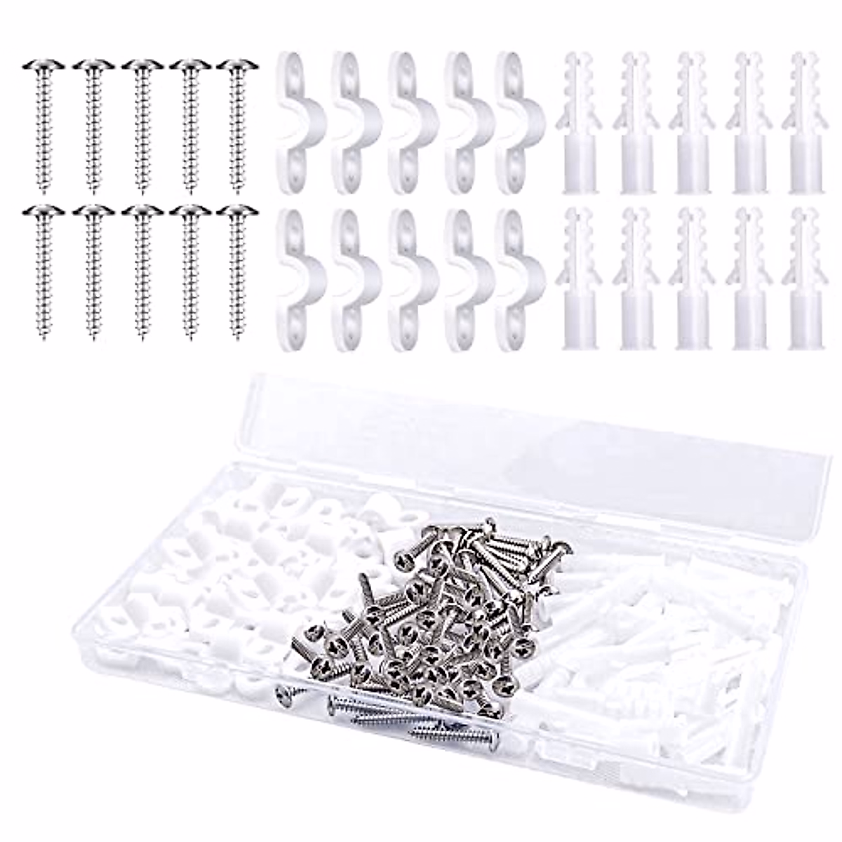 36 Pack Wire Shelf Loop Clips White Plastic Down Wall Cable Clips White Shelves Clips Screws and Expansion Tubes for Wire Shelving