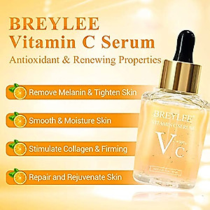 BREYLEE Vitamin C Serum for Face & Eye (1.4 oz) for Brightening Skin,Dark Spot Remover,Reduce Wrinkle,Anti Aging Serum,Moisturizer Brightening Serum with Hyaluronic Acid,Vitamin E,Retinol,Nicotinamide