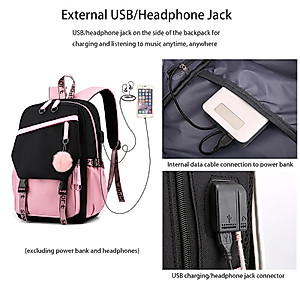 XinShuoBay Cartoon Kids Backpack for Girls Kawaii Colleage School Bag Fashion Travel Laptop Backpack With USB Port and Headphone Port(Pink A)