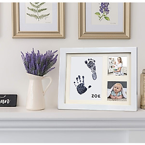 Baby Ink Hand and Footprint Kit – Handprint Picture Frame for Newborns (Safe Clean-Touch Ink Pad for Prints) – Best New Mom and Shower Gift – Foot Impression Photo Keepsake for Girls & Boys – (White)